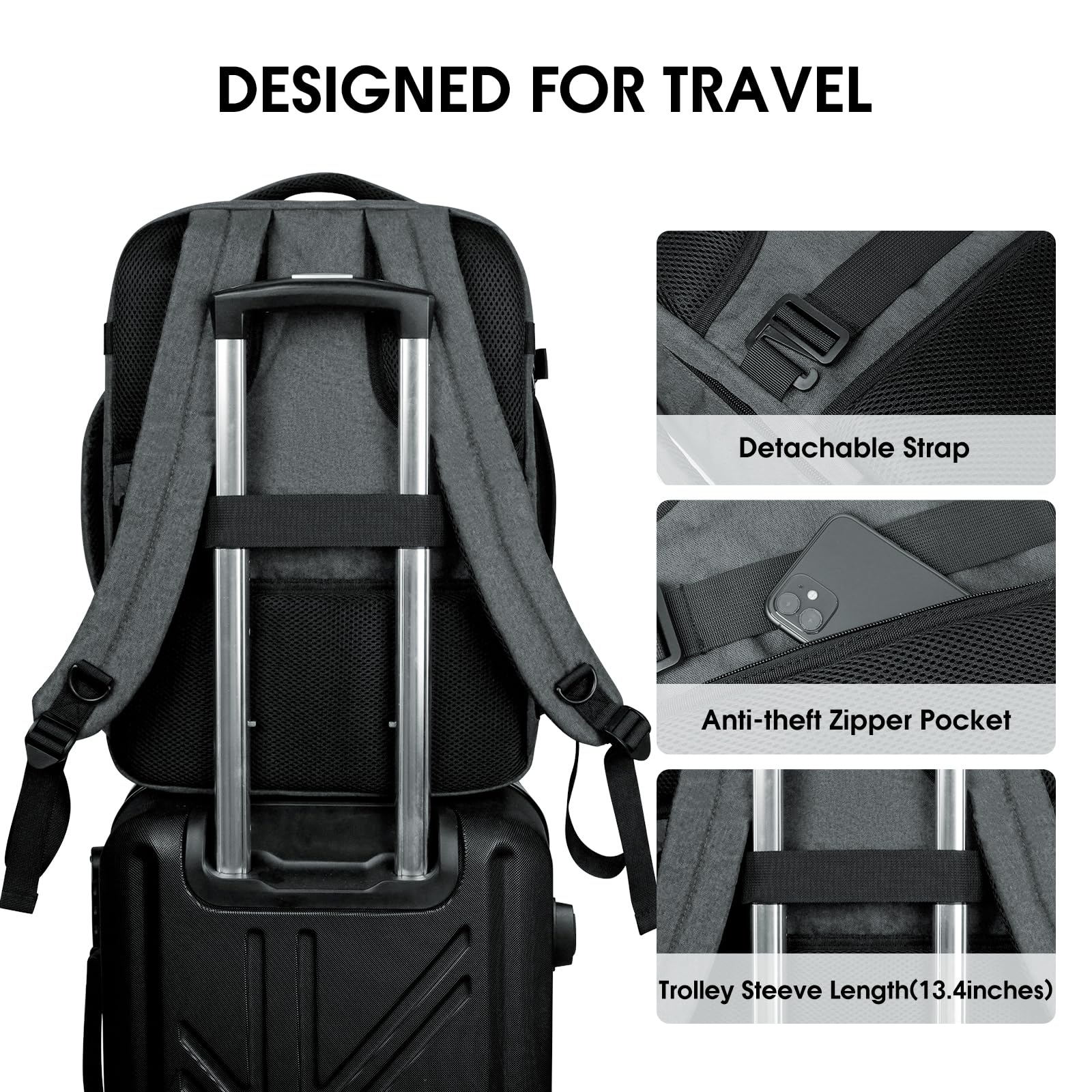 WANDF Travel Backpack For Spirit Airlines Personal Item Bag 18x14x8 with Wet Pocket, 17 Inch Laptop Backpack for Men Women(Grey)