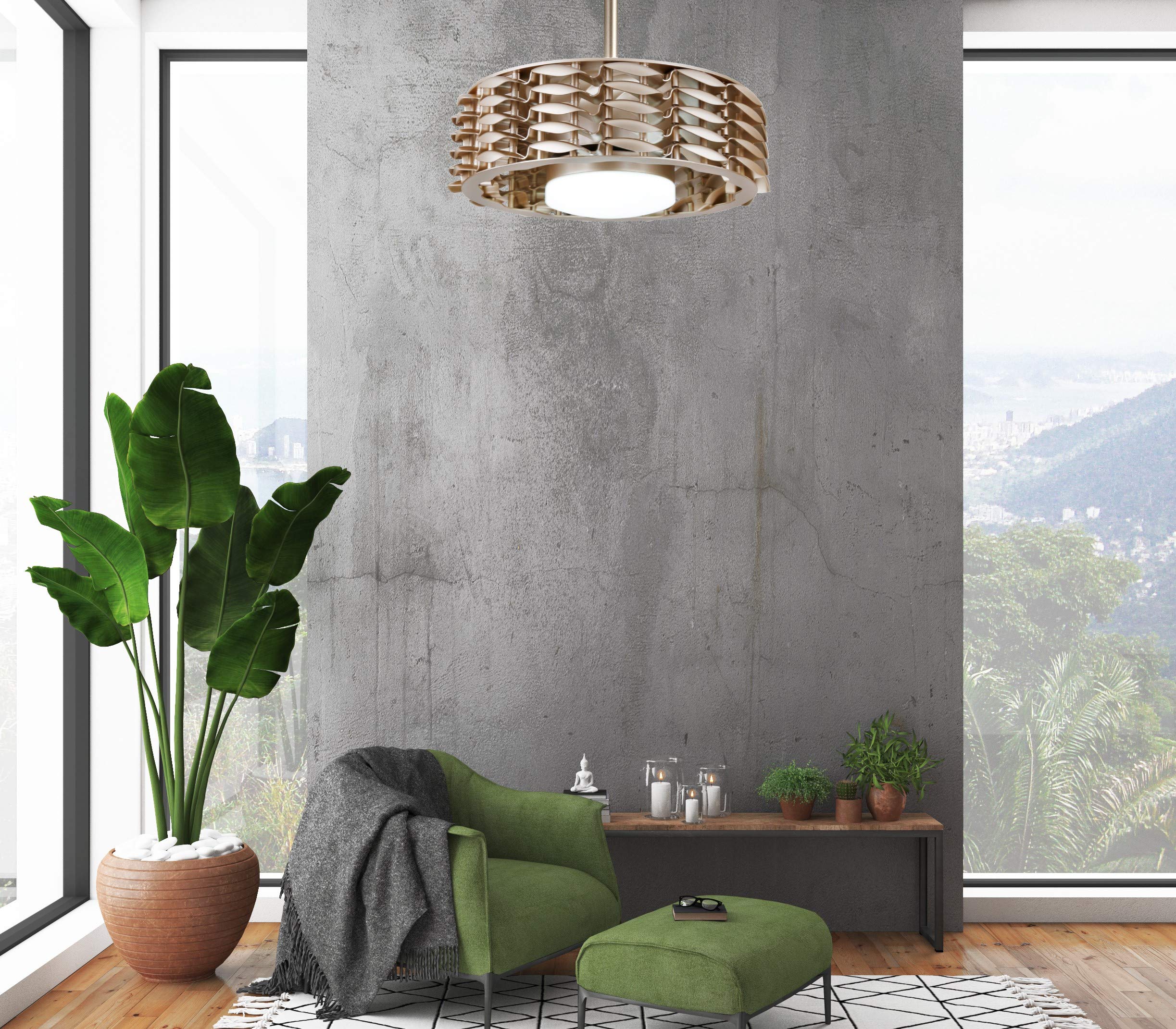 Todays Fans Oceano Bladeless Ceiling Fan, 6 Speeds with LED Light, 23" (Gold)