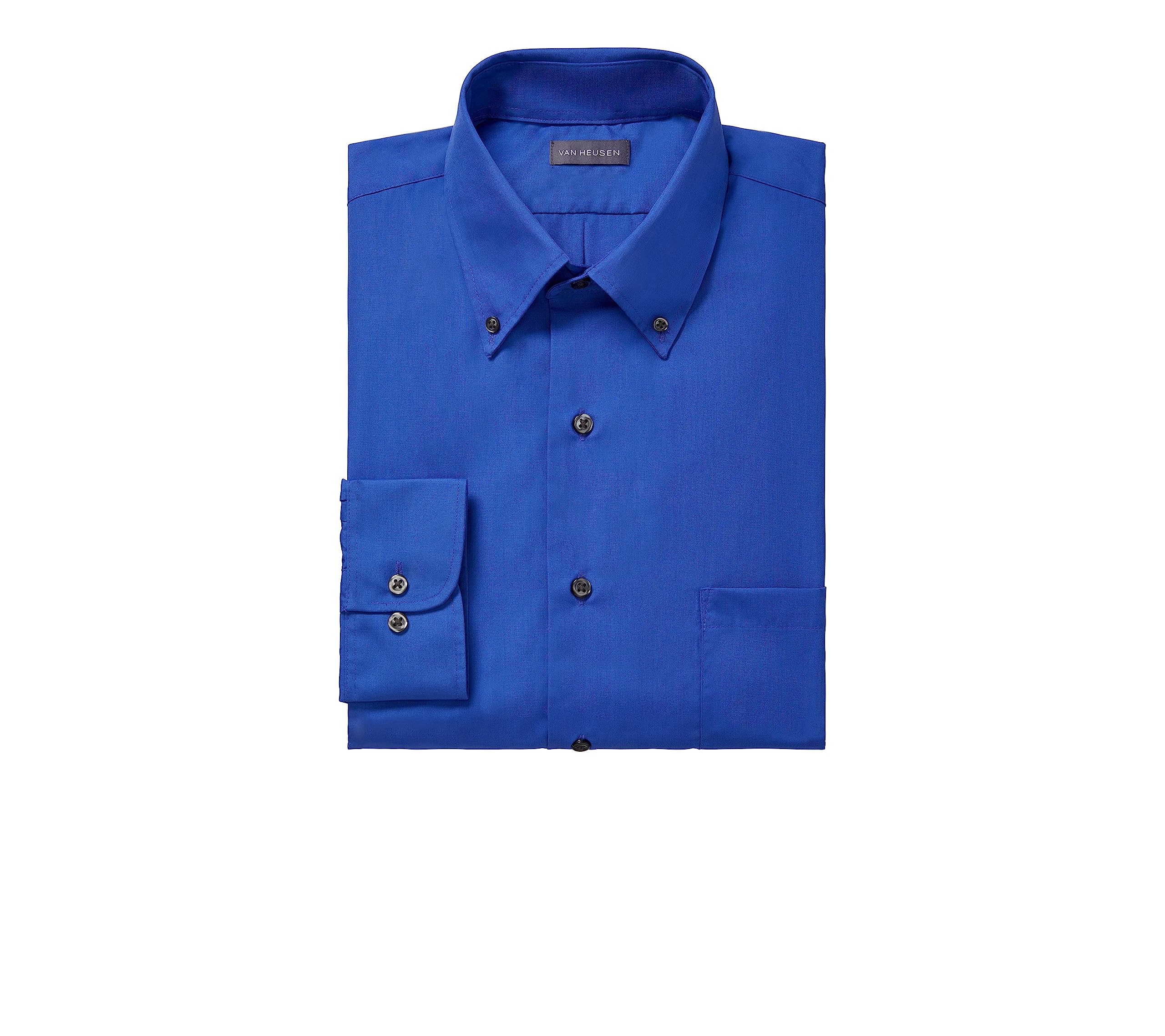 Van Heusen Men's Dress Shirts Regular Fit Silky Poplin Solid, Royal Blue, 16.5"-17" Neck 34"-35" Sleeve