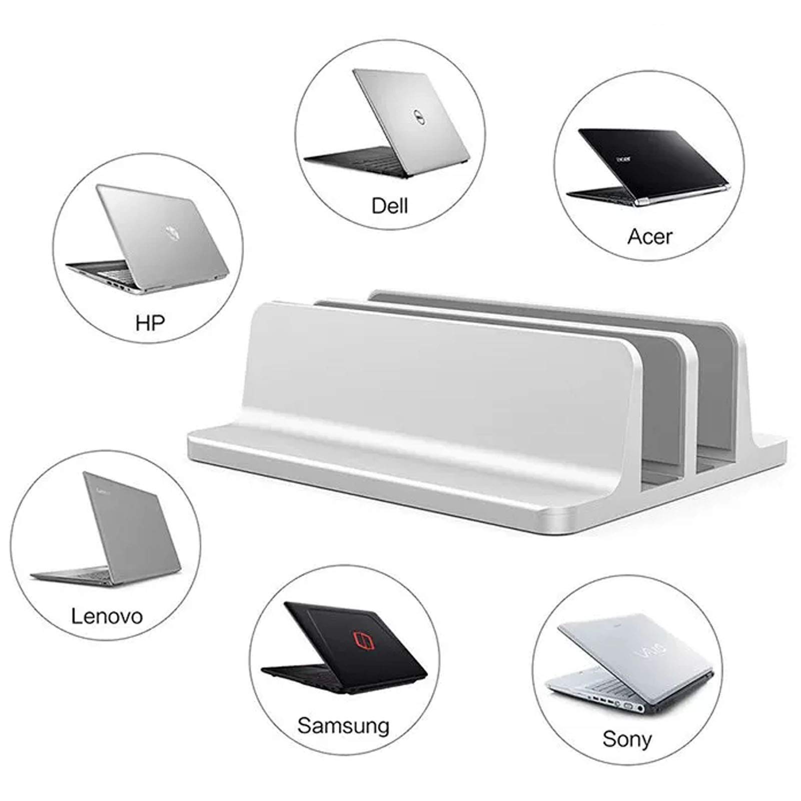 TTCR-II Laptop Stand Vertical Placement Holder, Dual-Groove Aluminum Computer Stand with Adjustable Docks Fits MacBook Air Pro, Dell XPS, HP, Lenovo More 10-15.6” Laptops