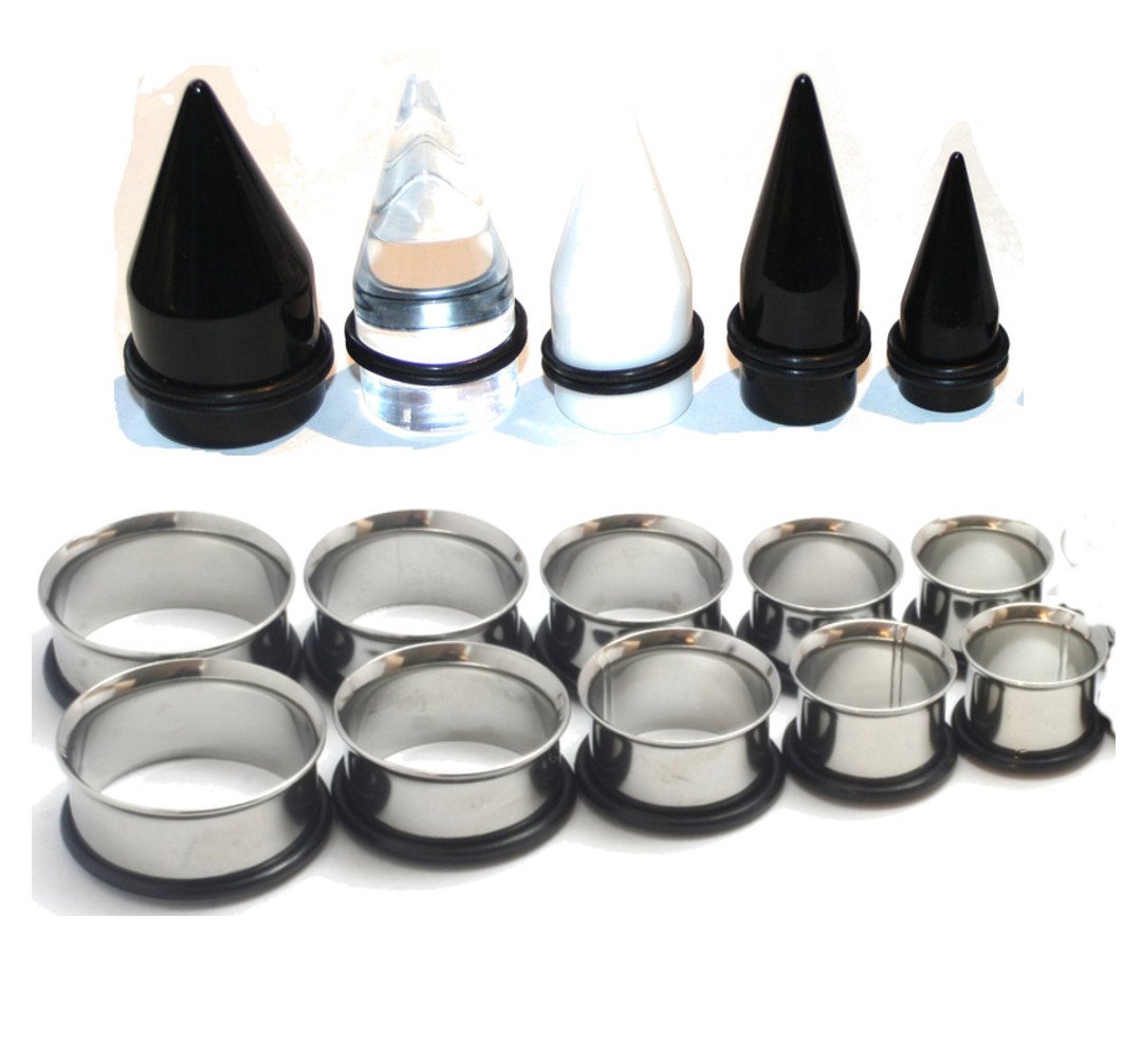 Zaya Body Jewelry 15 Pc Huge Tapers Ear Stretching Kit Black White Clear Tapers and Surgical Steel Tunnels 0g-1 inch (9/16" 5/8" 3/4" 7/8" 1 inch)
