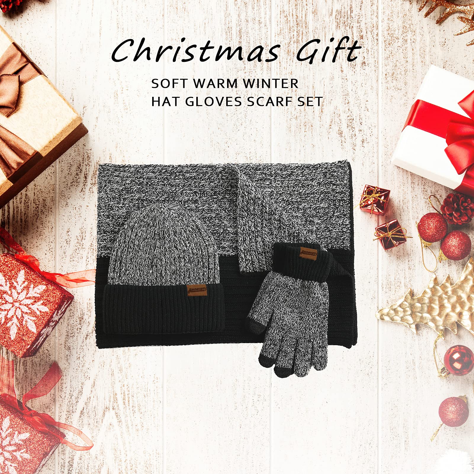 Winter Hats Scarf for Men with Touchscreen Gloves Warm Men's Scaves and Beanie Hat Themal Gloves Set