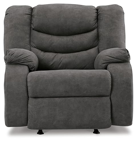 Signature Design by Ashley Partymate Contemporary Faux Leather Manual Rocker Recliner, Gray