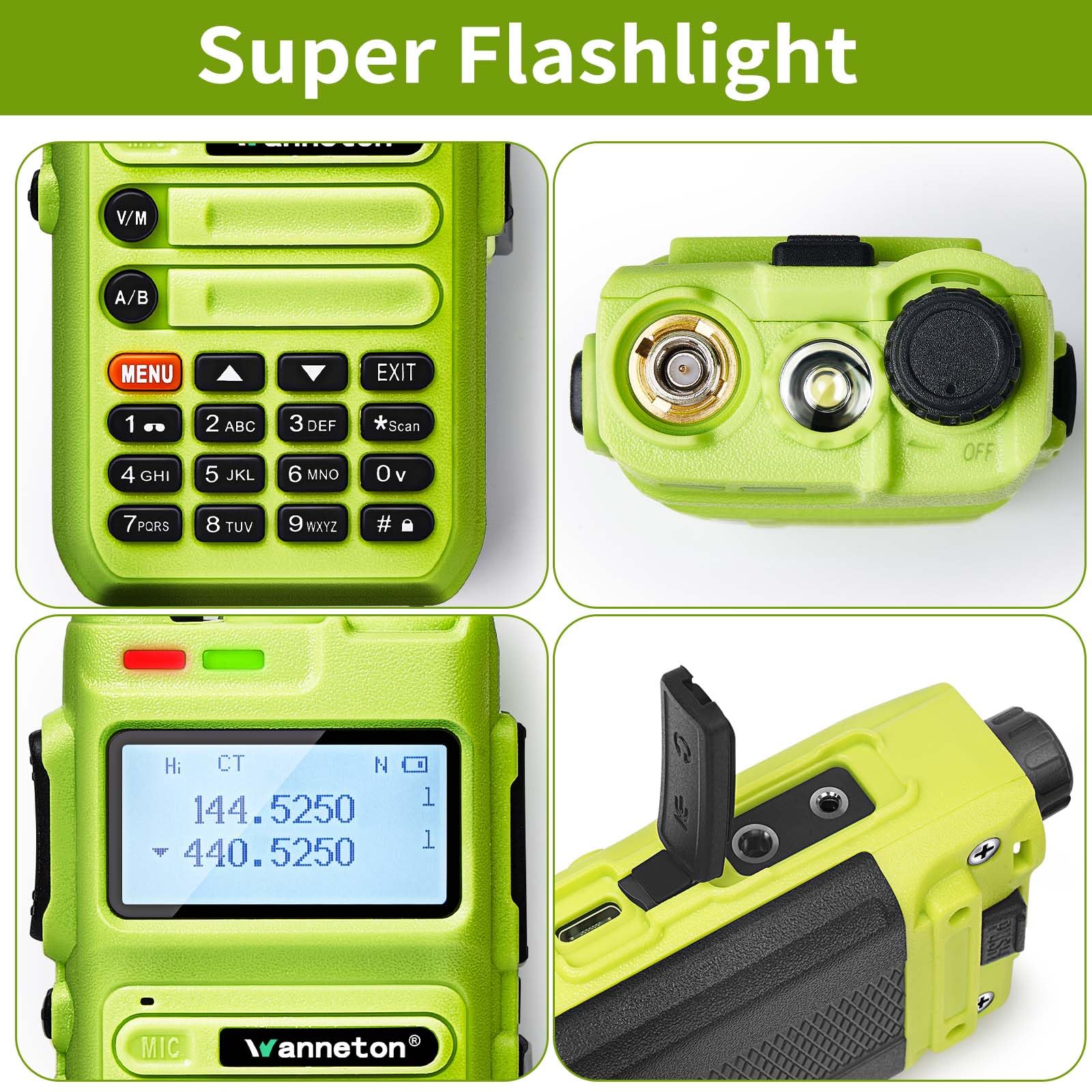 Wanneton UV5F ham Radio Handheld Dual Band Two Way Radio Rechargeable Walkie Talkies with One-Key decoding Copy Frequency and Super Bright Flashlight and Large Battery