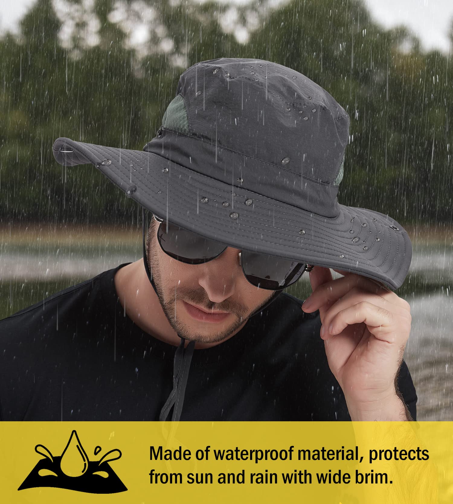 Wmcaps UPF 50+ Sun Protection Hat for Mens Womens, Wide Brim Waterproof Bucket Hat for Fishing, Hiking, Garden,Yard Outdoor work Light Grey