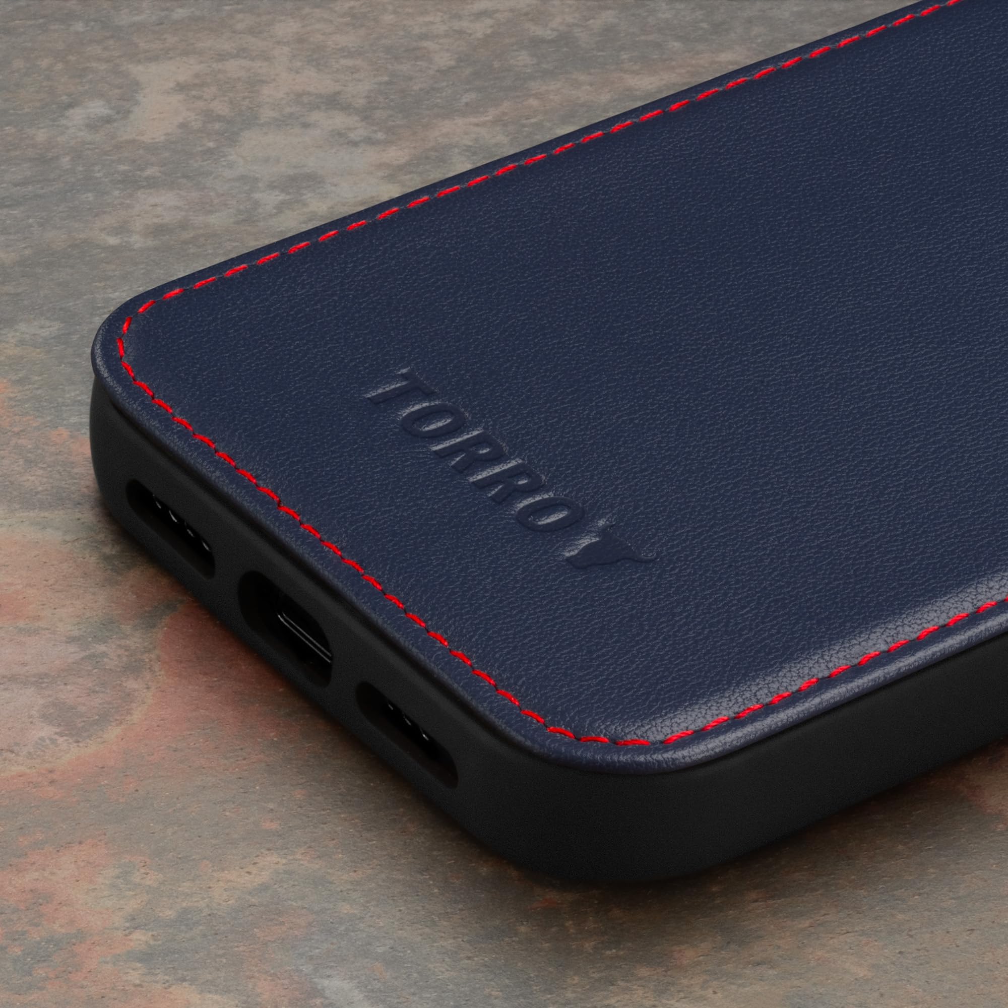 TORRO Leather Case Compatible with iPhone 15 Pro Max β Premium Leather Bumper Case - Navy Blue