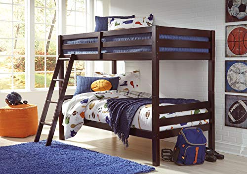 Signature Design by Ashley Halanton Traditional Twin Over Twin Solid Wood Bunk Bed with Ladder, Convertible to 2 Individual Beds, Espresso