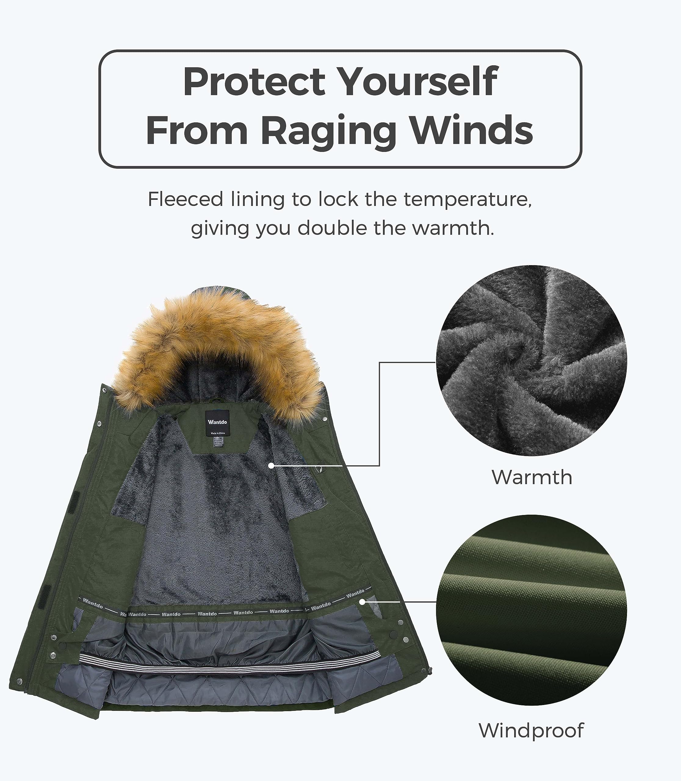 wantdo Women's Waterproof Ski Jacket Wind Block Winter Snow Coat Hooded Sportswear Army Green L
