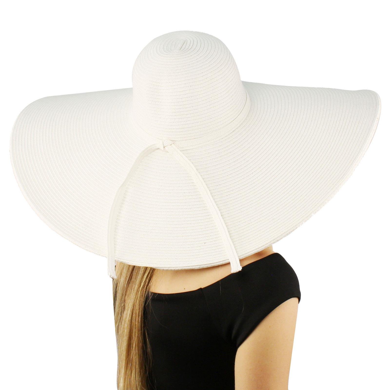 Summer Elegant Derby Big Super Wide Brim 8" Brim Floppy Sun Beach Dress Hat White