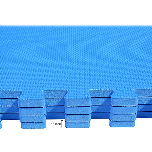 Signature Fitness Puzzle Exercise Mat with EVA Foam Interlocking Tiles for MMA, Exercise, Gymnastics and Home Gym Protective Flooring, 1/2" Thick, 48 Square Feet, Blue
