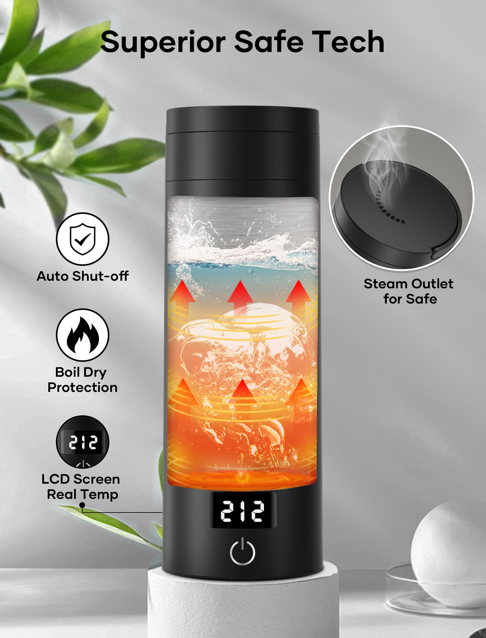 Travel Portable Electric Tea Kettle, Small Coffee Kettle, Mini Hot Water Boiler, 380mL & 304 Stainless Steel, with 4 Variable Presets and Auto Shut-Off(Black)
