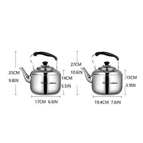 ZNZN Stainless Steel Kettle with Whistle Kettle with Ergonomic Handle Silver Large Capacity Kettle (4 L /135.2OZ, 5 L /169OZ) Multifunctional Water Kettle (Size : 5 L (169OZ))