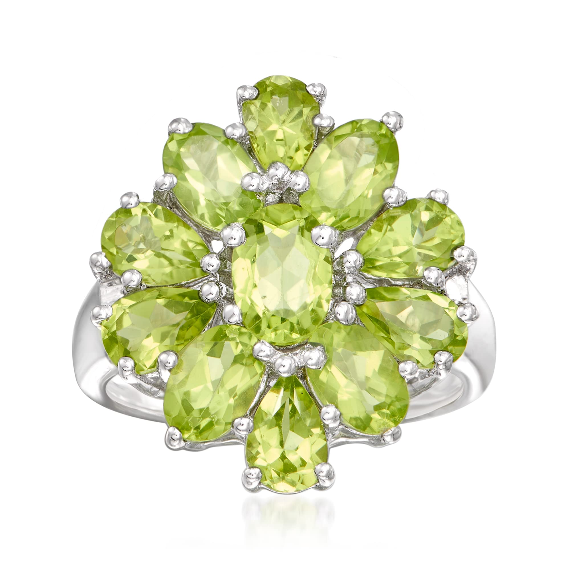 Ross-Simons 5.00 ct. t.w. Peridot Cluster Ring in Sterling Silver. Size 8