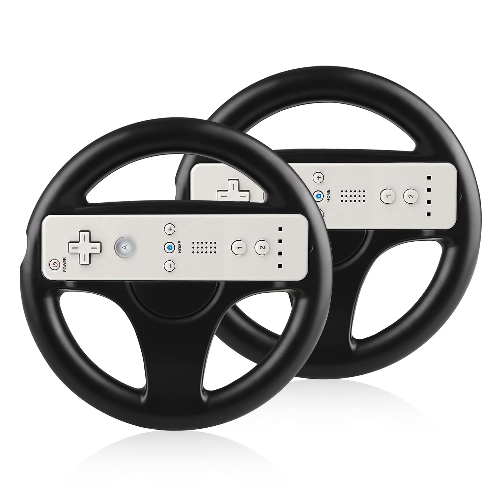 Xahpower Steering Wheel for Nintendo Wii and Wii U Remote Controller, 2 Pack Racing Wheels Games Accessories for Mario Kart (Black)