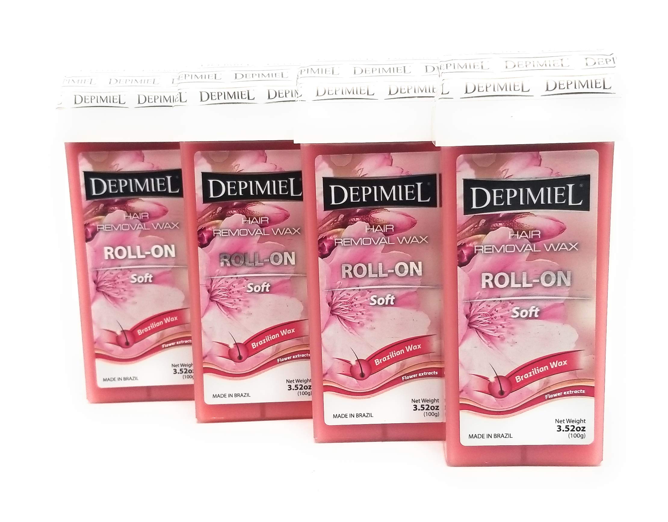 Soft Wax Roll On Hair Removal Cartridge Soft 3.52oz For Home and Professional Use on Sensitive Skin Depilatory Wax Roller for Self Home Waxing legs and arms (4 pack)