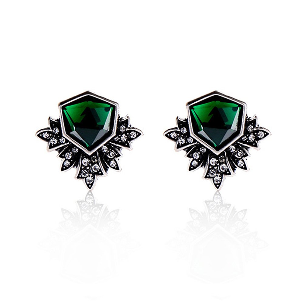 Zealmer Women Rhinestone Green Stud Earrings