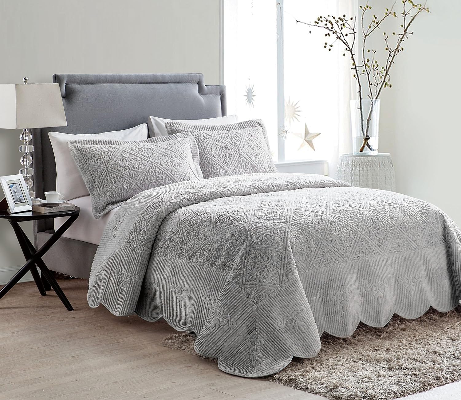 VCNY Home - Twin Size Bedding, Soft Plush Bedspread with Matching Sham, Embossed Inspired Room Decor (Westland Grey, 2-Piece)
