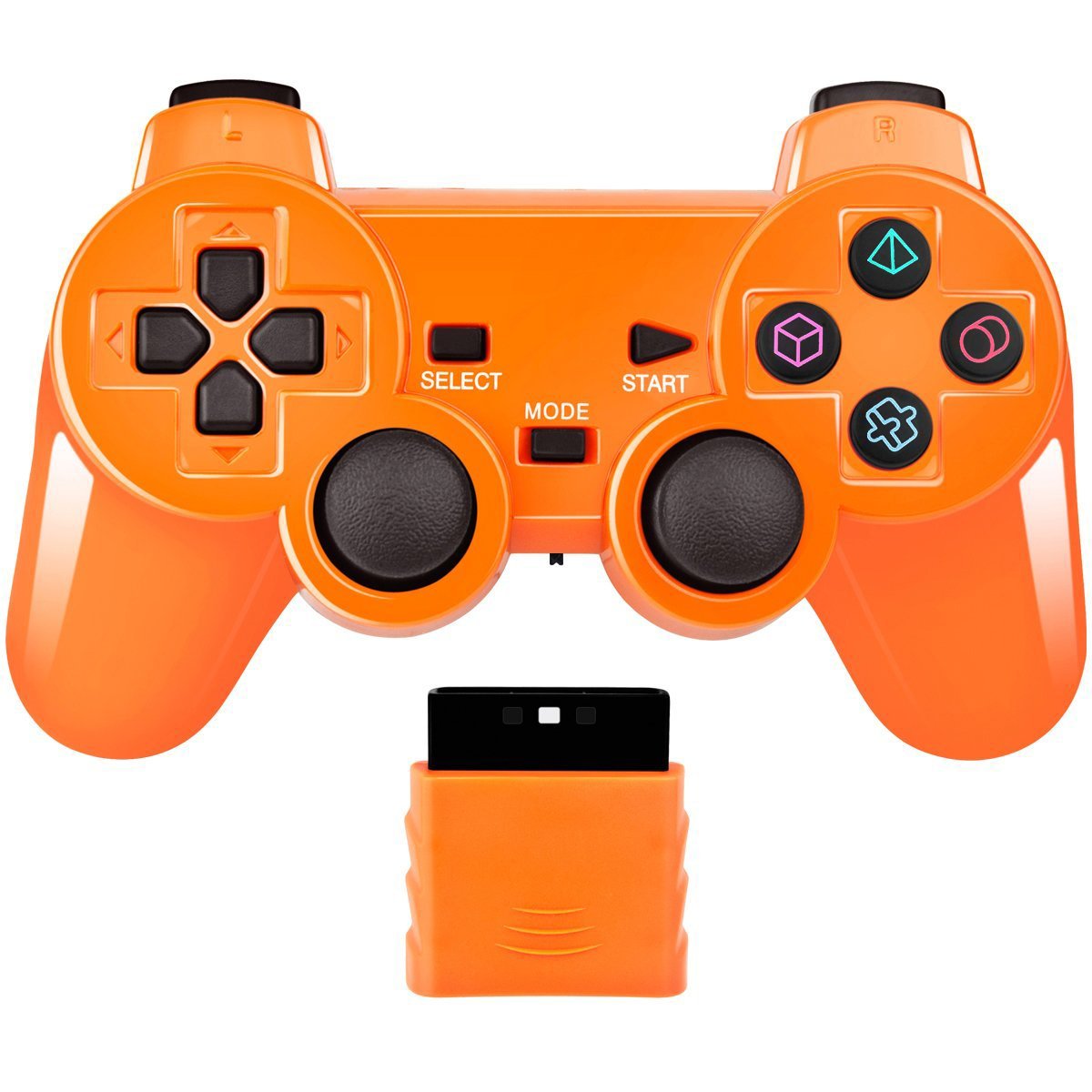 Wireless Game Joystick Controller 2.4G Double Shock Compatible with PS2/P2 (Orange+Green)