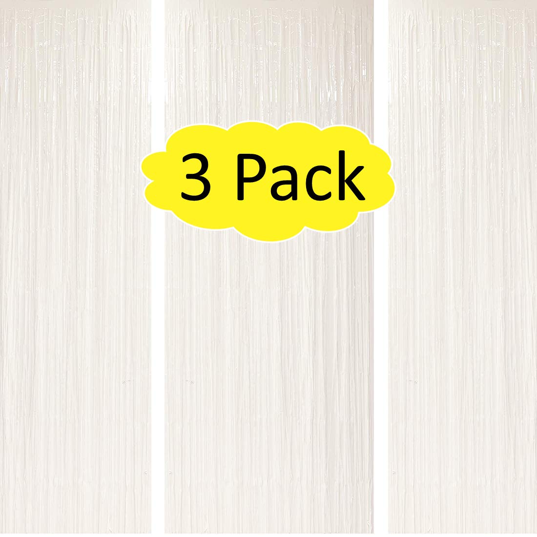Vanujoy 3 Pack White Plastic Tinsel Fringe Backdrop Curtains 2024 Graduation Party Decoration Party Fringe for Mardi Gras Fiesta Mother & Father's Day Cinco De Mayo Ramadam Patriotic Party Decoration