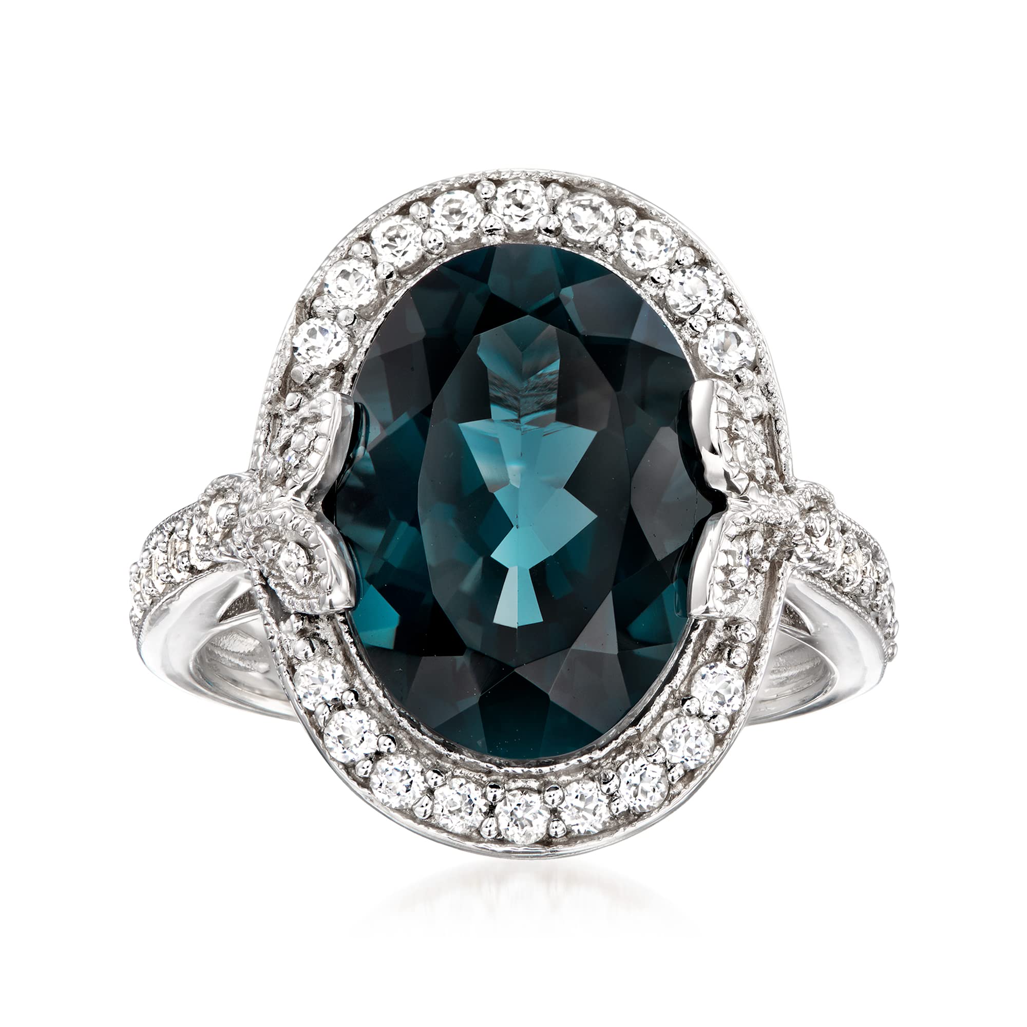 Ross-Simons 7.89 ct. t.w. London Blue and White Topaz Ring With Diamond Accents in Sterling Silver. Size 7