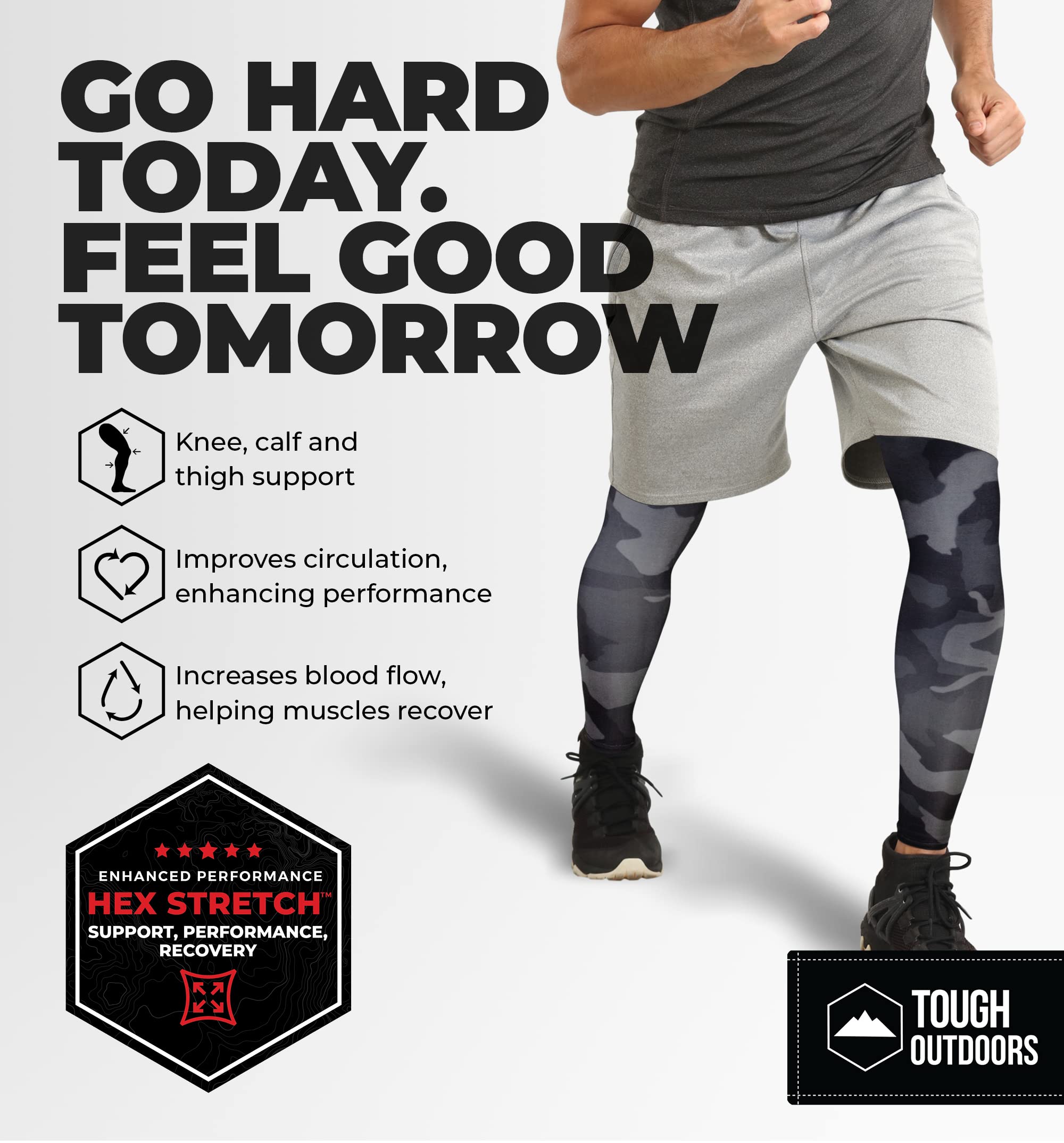 Tough Outdoors Compression Leg Sleeves - Full Leg Compression Sleeve for Men & Women, UV Leg Sleeves, Cycling Leg Warmers