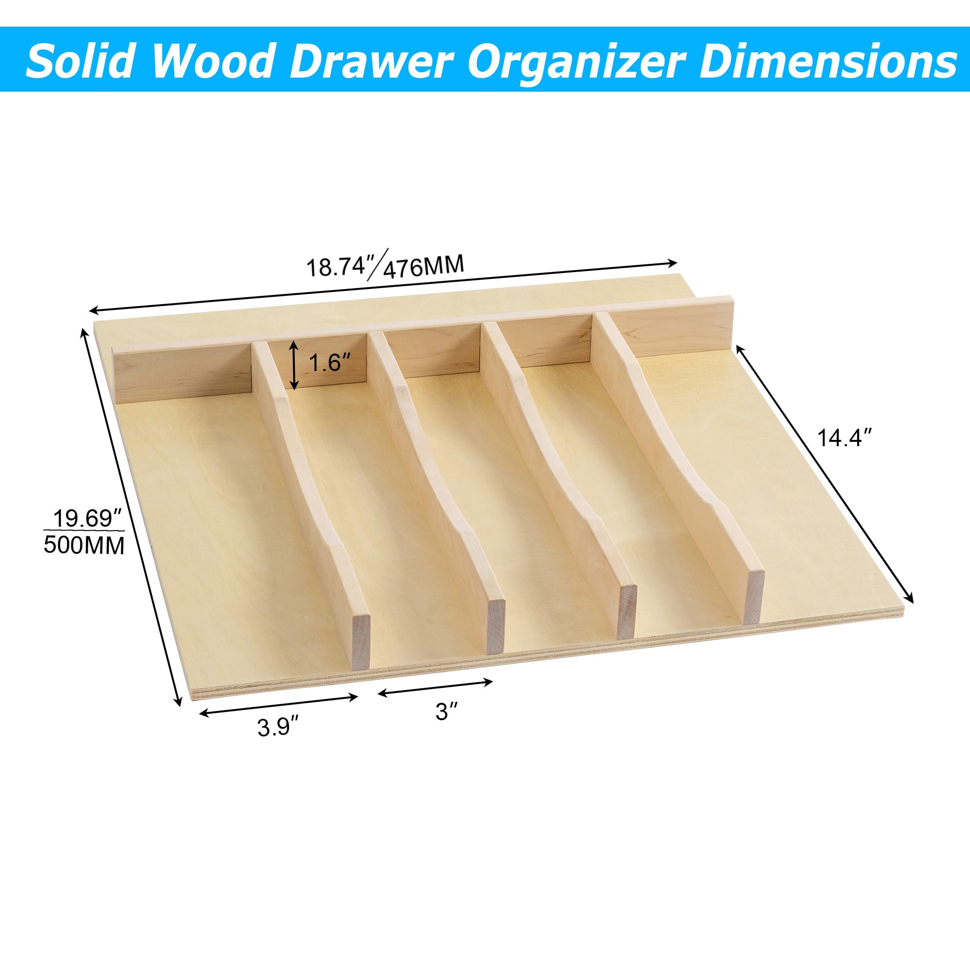 WelFurGeer Flatware Organizer for Drawer, Utensil Organizer for Kitchen Drawers, Wood Cutlery Tray Organizer in Drawer, Flatware Drawer Organizer for Silverware, Flatware in Kitchen (Natural)