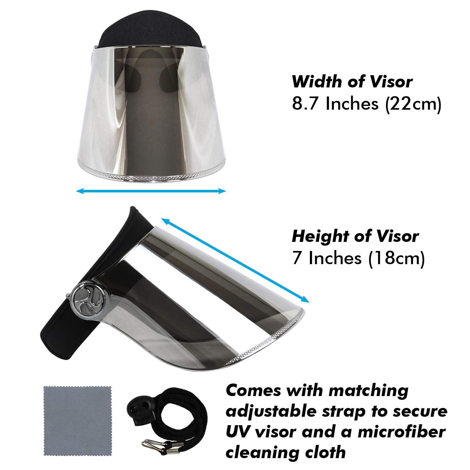 Sun Visor Hat Cap UV Protection - Premium Adjustable UPF 50+ Solar Headband Face Shield for Hiking, Golf, Outdoors (Navy Band/Mirror Visor)