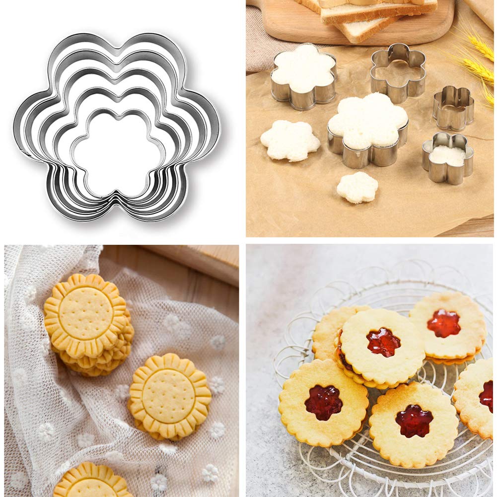 Strone Cookie Cutters, 20 Pcs Cookie Cutters Set Stainless Steel Multi-Size Biscuit Cutters Sandwich Fruit Cutting Shapes Heart, Star, Circle, Flower Metal Molds