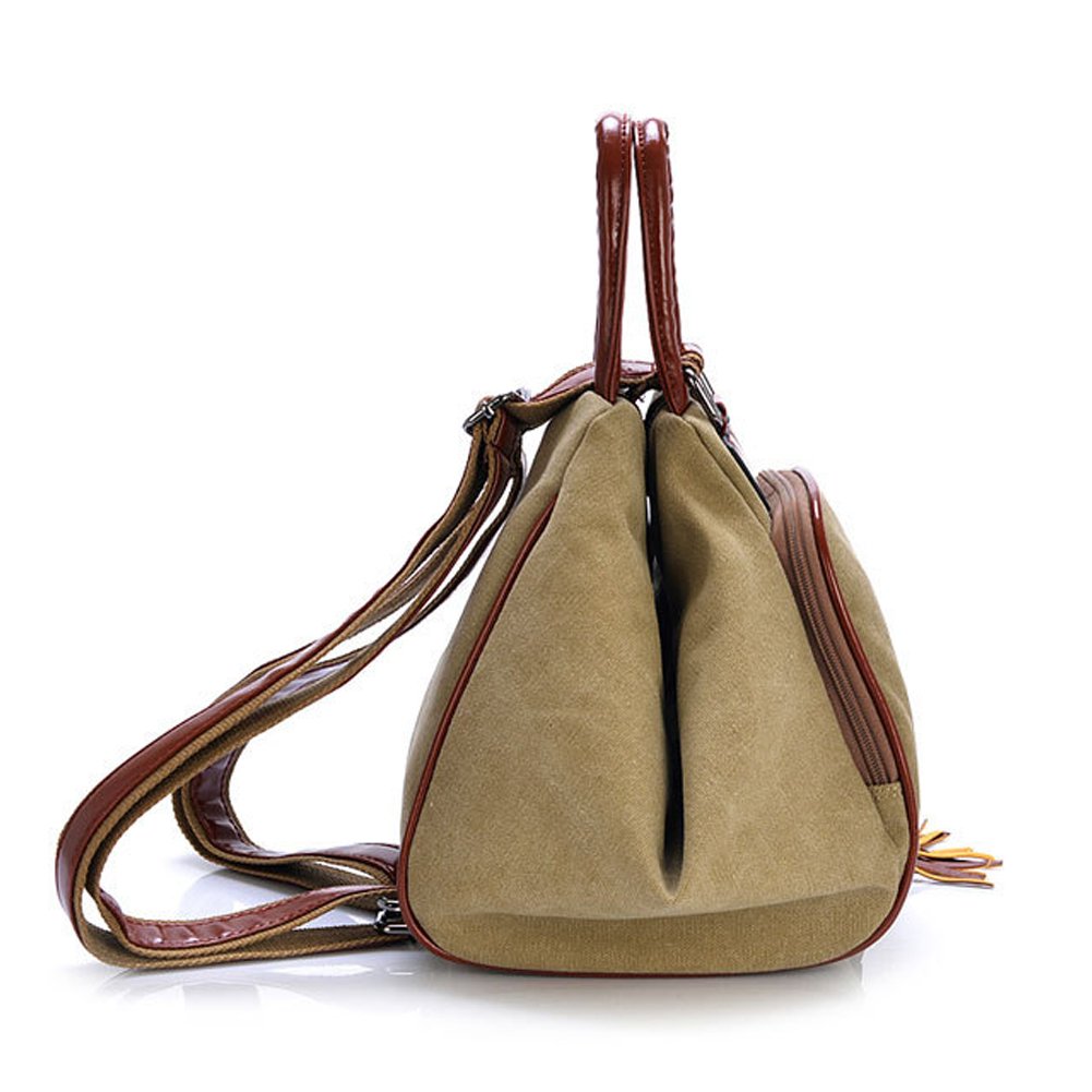 ZENTEII Women Retro Vintage Canvas Backpack Shoulder Bag (Khaki)
