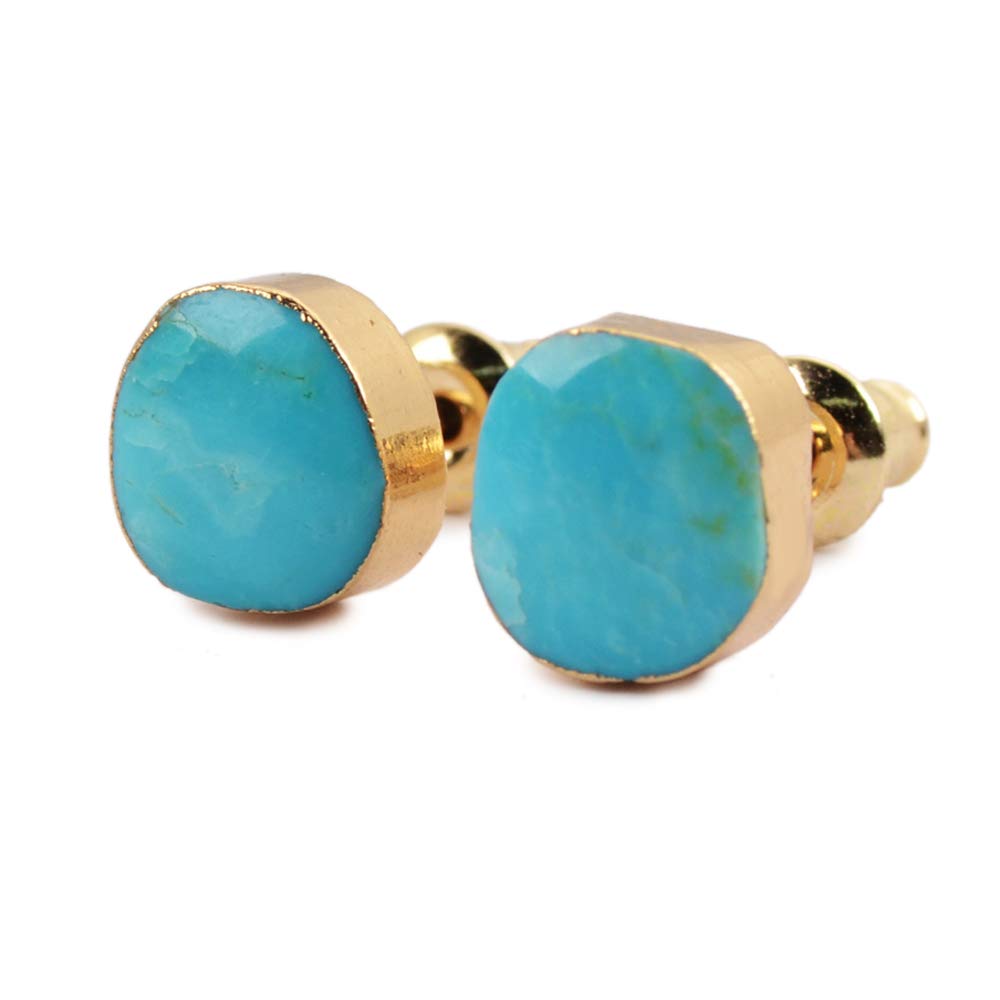 ZENGORI Turquoise Earrings Post Stud Natural Stone Jewelry for Women 1 Pair G1017