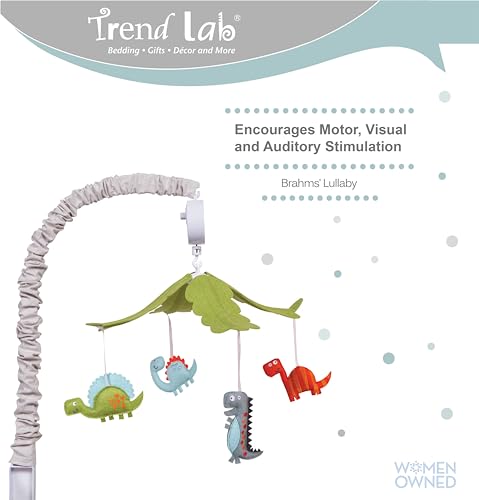 Trend Lab Dinosaur Baby Crib Mobile with Music, Crib Mobile Arm Fits Standard Crib Rails