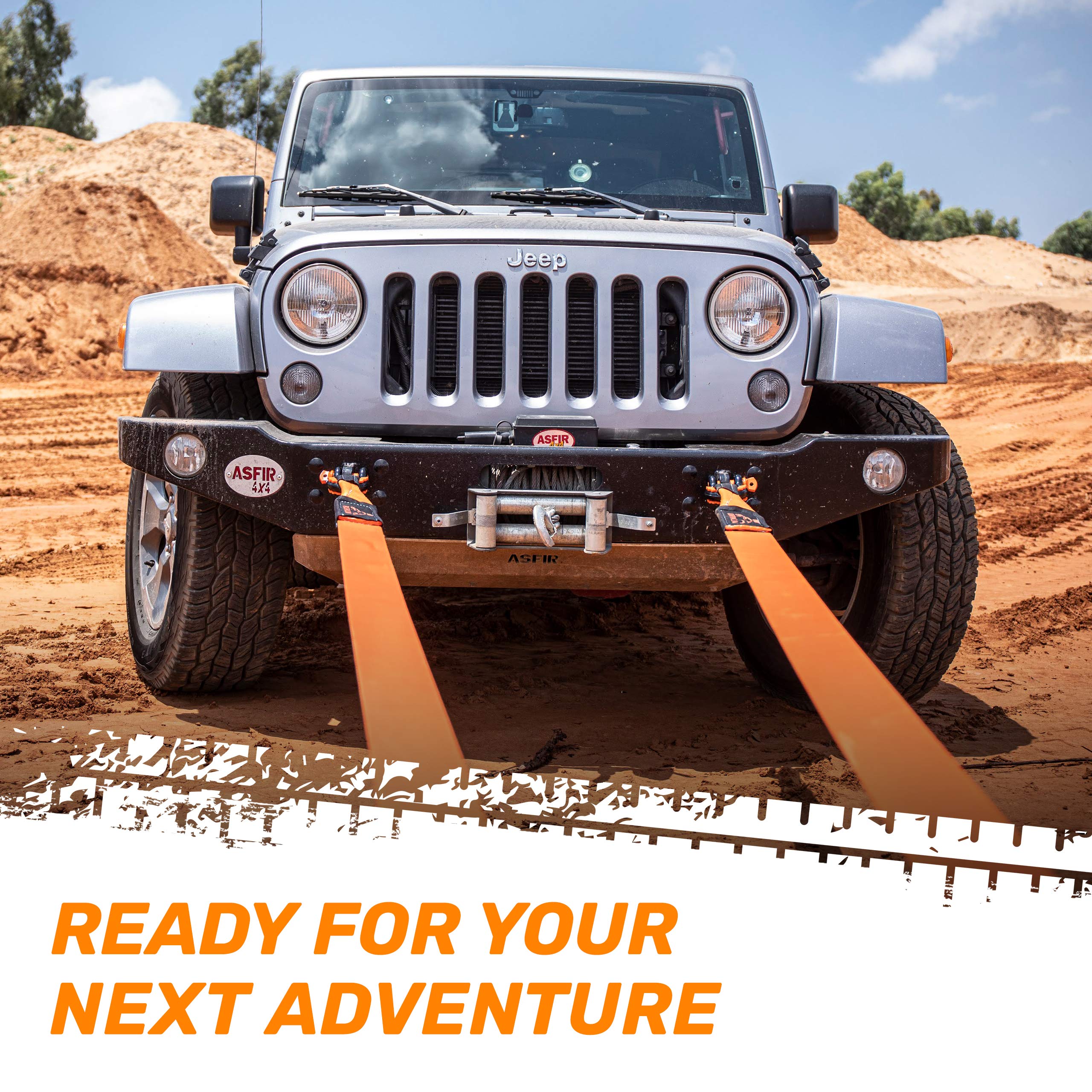 Tow Strap by RoofPax | 3" x 30 ft. Off Road Recovery Rope | 30,180 lb Break Strength Capacity | Heavy Duty Winch Strap with Triple Reinforced End Loops | Essential Recovery Kit for Getting Off-Road
