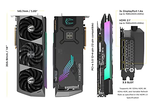 ZOTAC Gaming GeForce RTX™ 3090 Ti AMP Extreme Holo 24GB GDDR6X 384-bit 21 Gbps PCIE 4.0 Graphics Card, HoloBlack, IceStorm 2.0 Advanced Cooling, Spectra 2.0 RGB Lighting, ZT-A30910B-10P