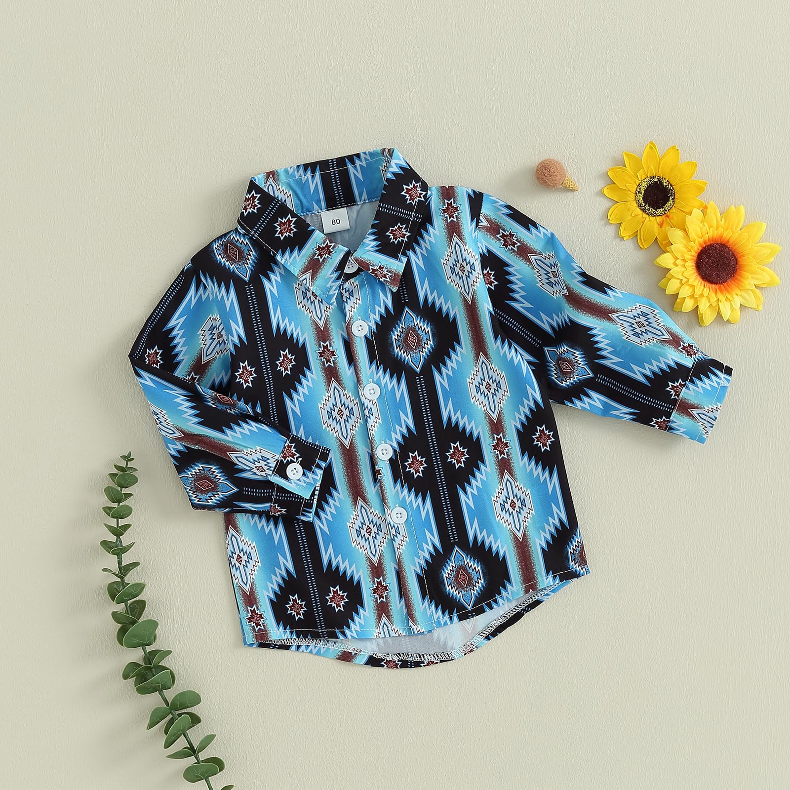 Western Baby Boy Clothes Long Sleeve Cow Print Shirts Button Down Lapel Tops Tees Fall Winter Clothes 6M-4T (Blue, 3-4 Years)