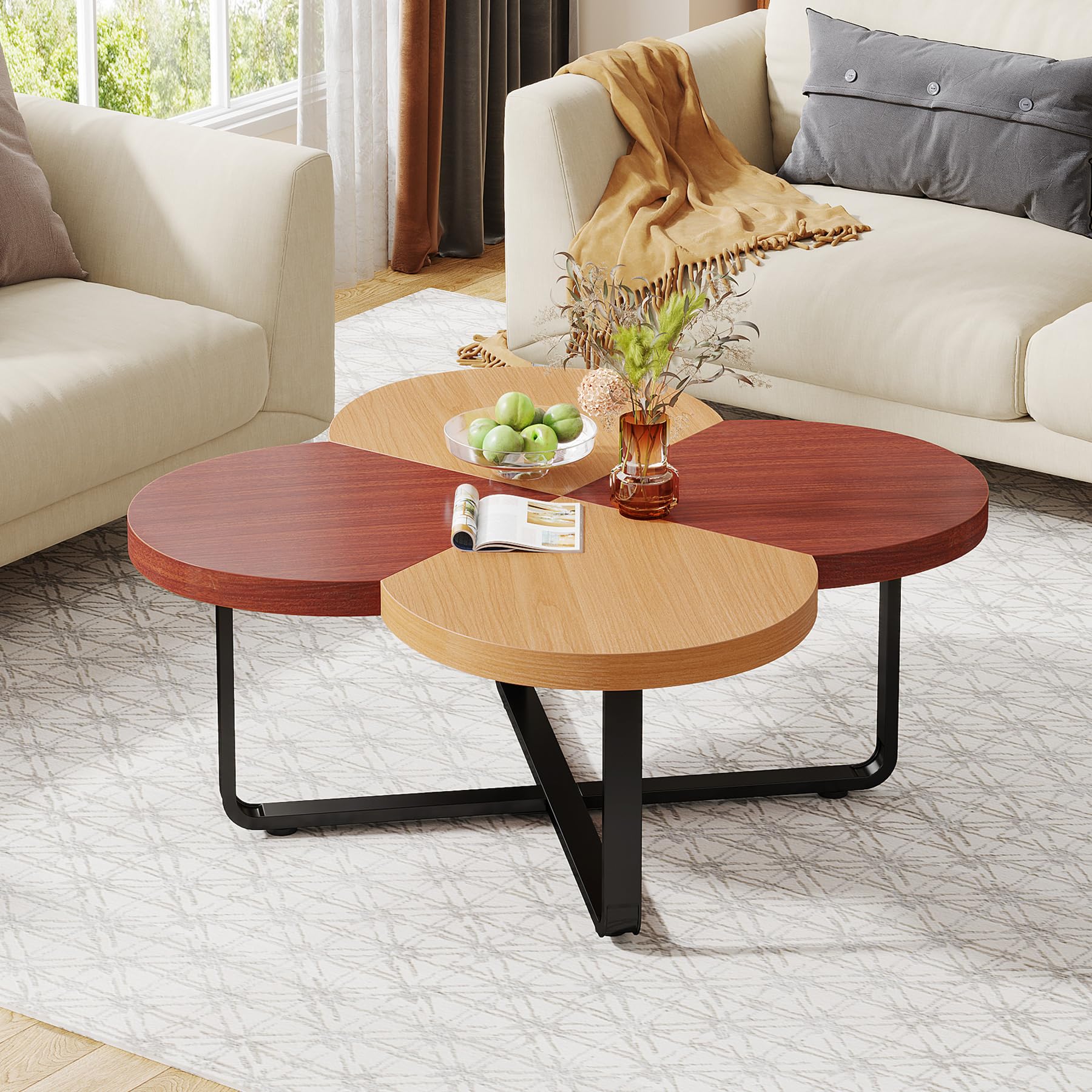Tribesigns 35-Inch Double-Tone Coffee Table, Vintage Large Center Table for Living Room, Tea, Coffee, Small Spaces, Lucky Clover Shaped