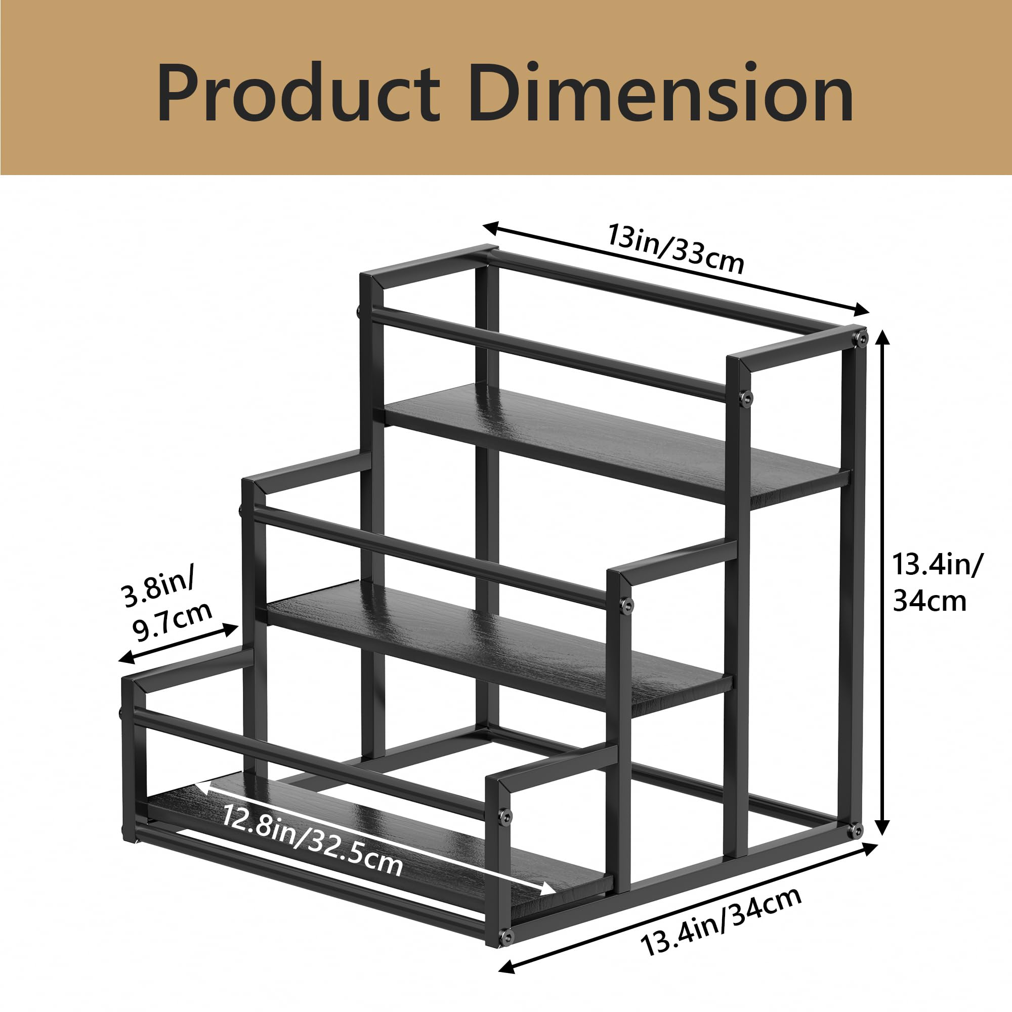 ZGO 3 Tier Coffee Syrup Rack for Coffee Bar, Water Bottle Organizer for Cabinet, Simple Syrup Bottles Coffee Station Organizer for Countertop, Coffee Bar Accessories and Organizer(Black)