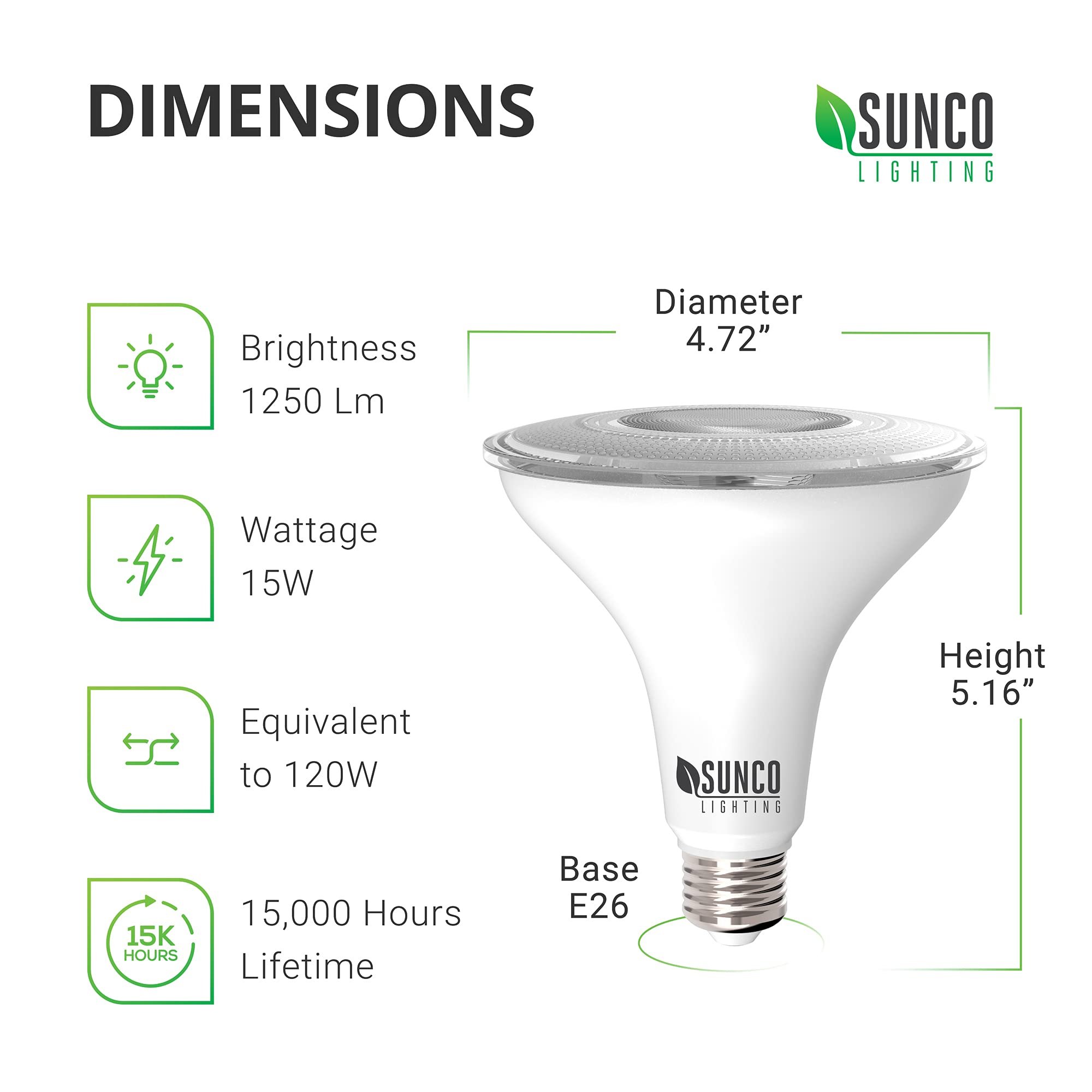Sunco 4 Pack Outdoor LED Flood Light, 1250 LM, Waterproof PAR38 LED Bulb, Dusk to Dawn, 120W Equivalent 15W, Exterior, Wet-Rated, 2700K Soft White, E26 Base, UL