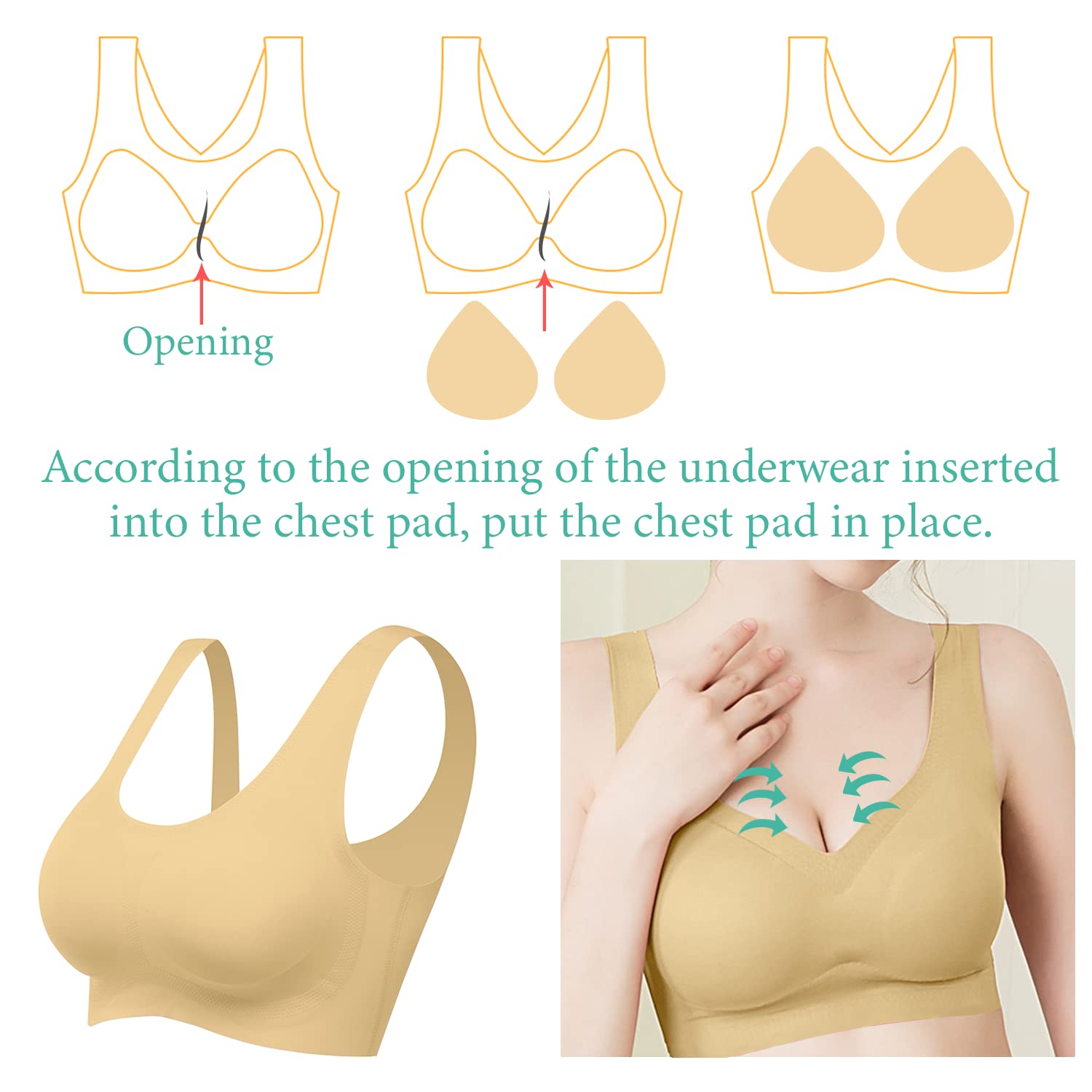 TopBine Bra Pads Inserts Women's Sports Cups Bra Replacement Insert for Bikini Swimsuit