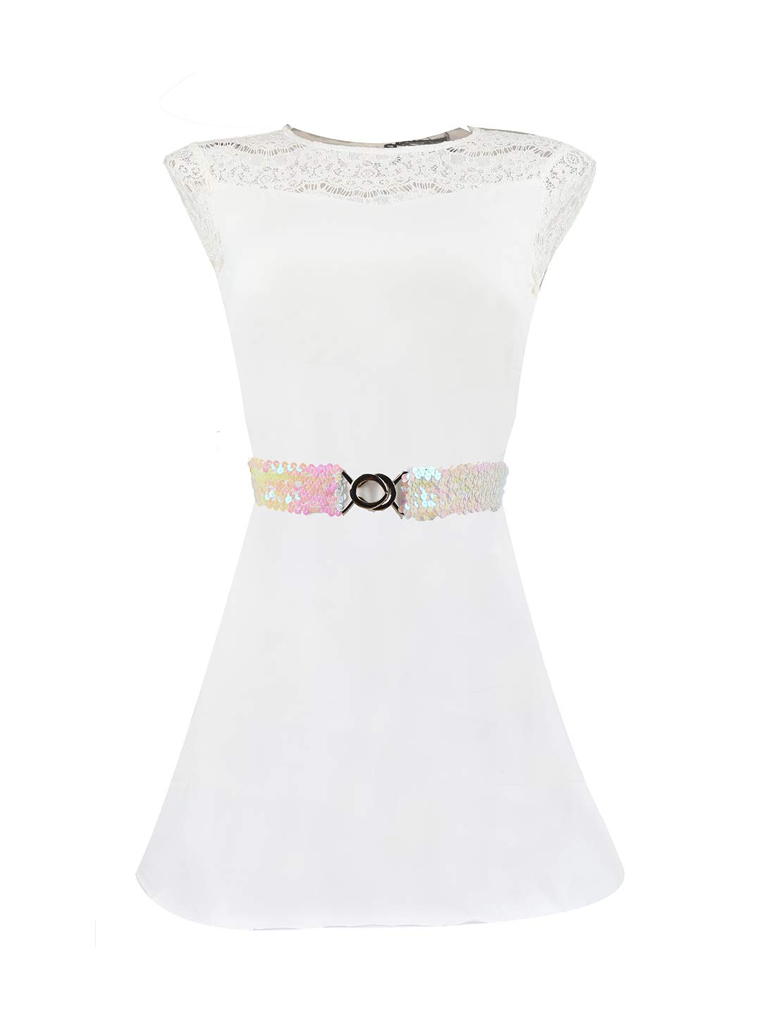 uxcell Lady Sequins Decor Metal Interlooking Buckles Elastic Waist Belt Fit Waist Girth:19.68"/50cm to 29.52"/75cm Black & Multicolor
