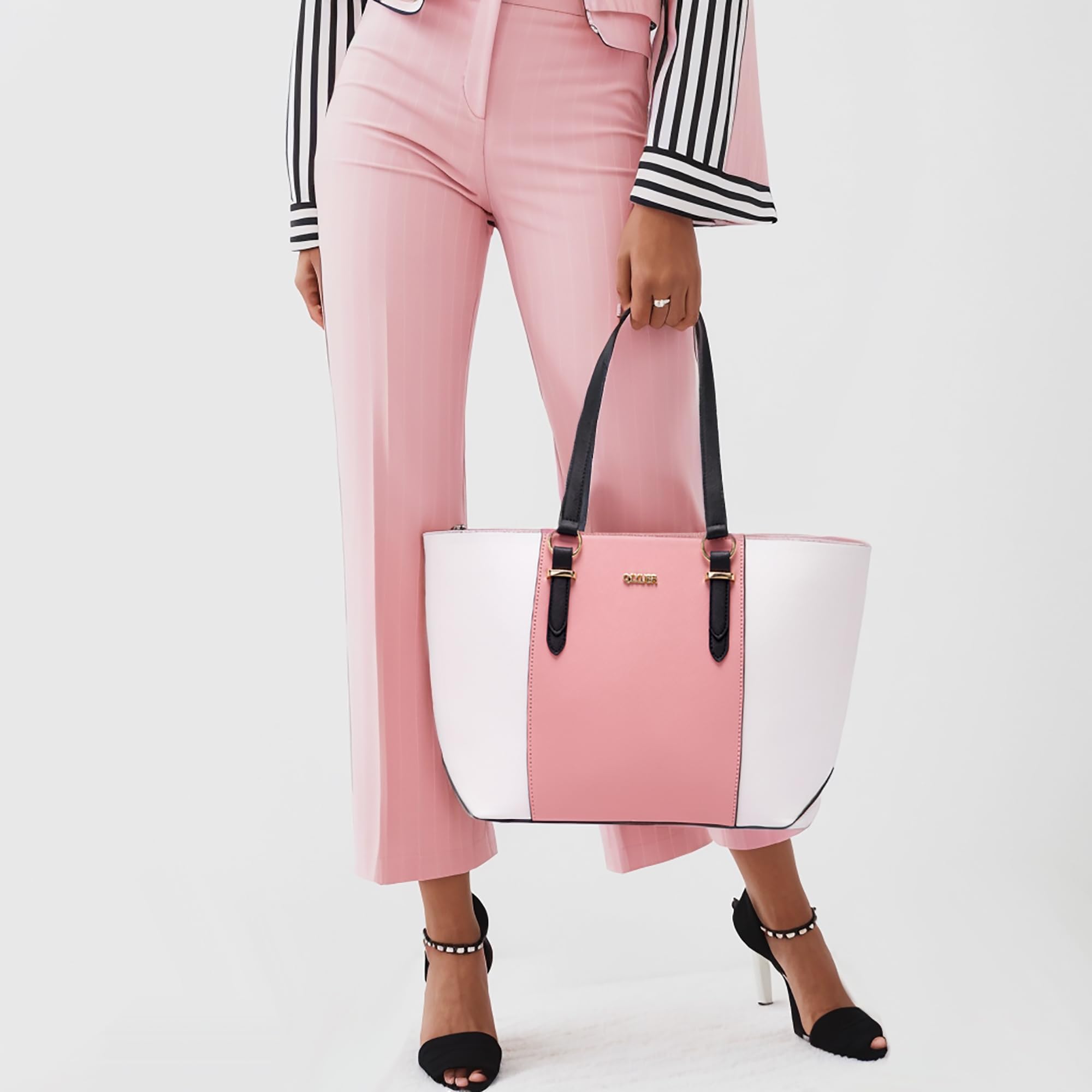 Women Purses Handbags Wallet Sets Shoulder Bags Top Handle Satchel Tote Purse Work Bag Set With Matching Wallet 3pcs WhitePink
