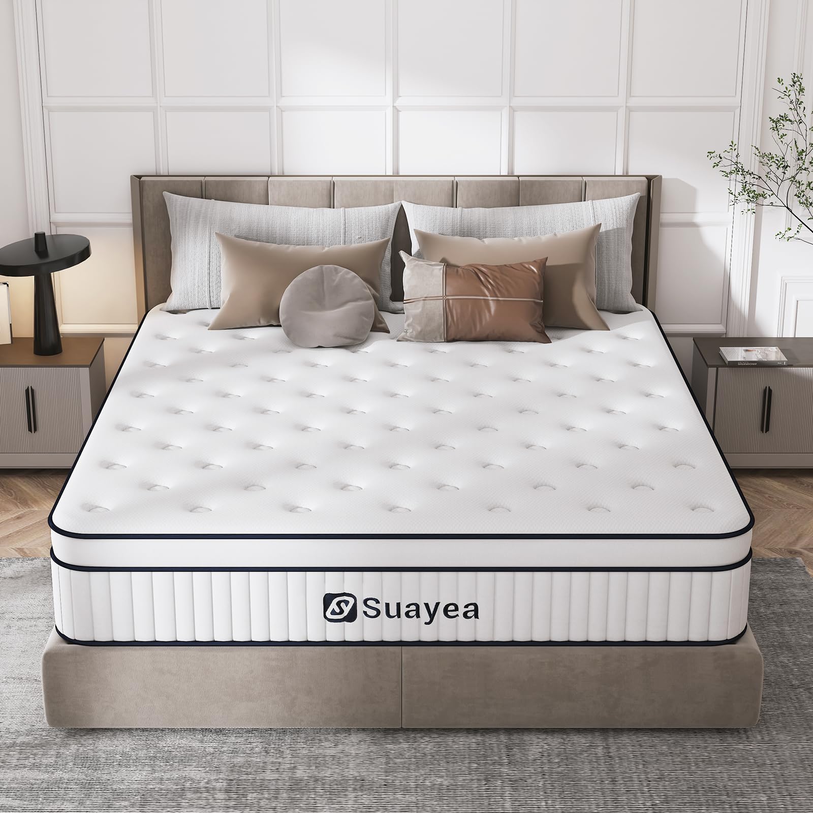 SUAYEA King Mattress, 12 Inch King Size Mattress in a Box, Upgraded Strength Hybrid Matterss King with Pocket Spring and Soft Foam, Ultimate Motion Isolation, Strong Edge Support, Medium Firm