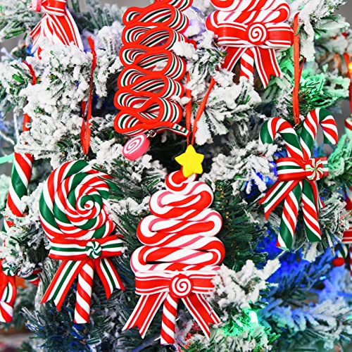 TREWAVE 10 Pieces Christmas Tree Lollipop Hanging Ornaments Set with Ribbon, Xmas Candy Cane Tree Hanging Decor, Christmas Season Home Hanging Decorations and Pendants