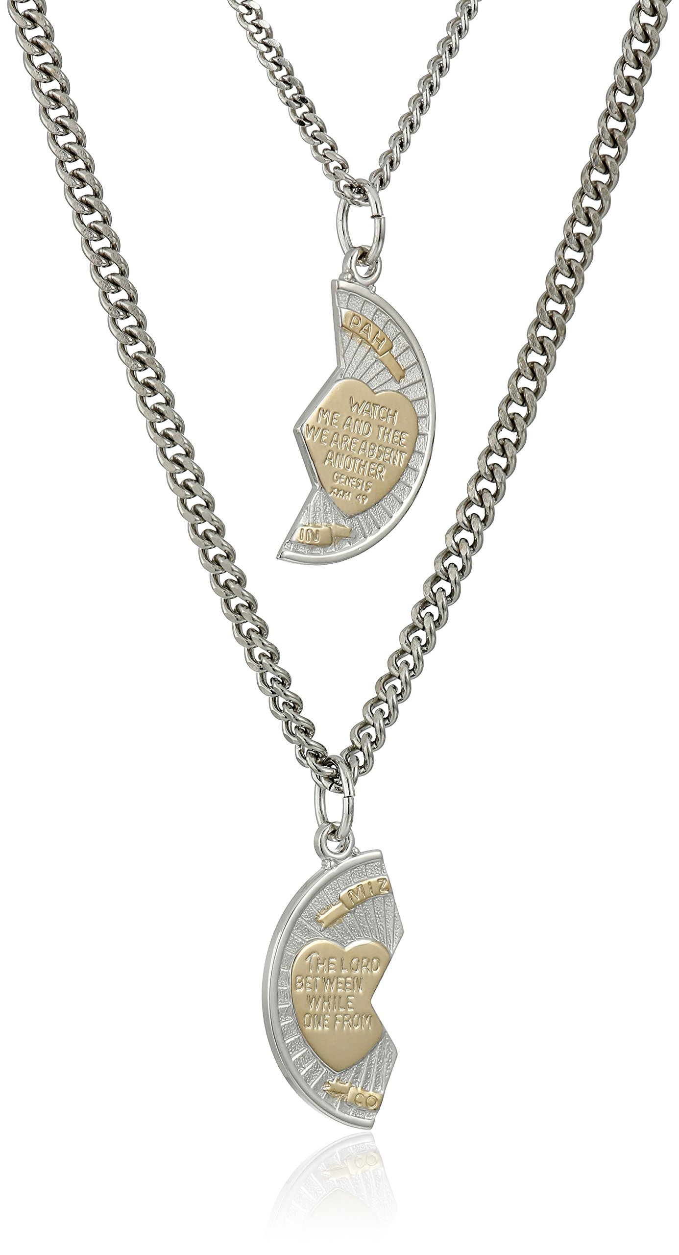 women Sterling Silver Mizpah Medal Necklace with Stainless Steel Chains, 20" and 24"