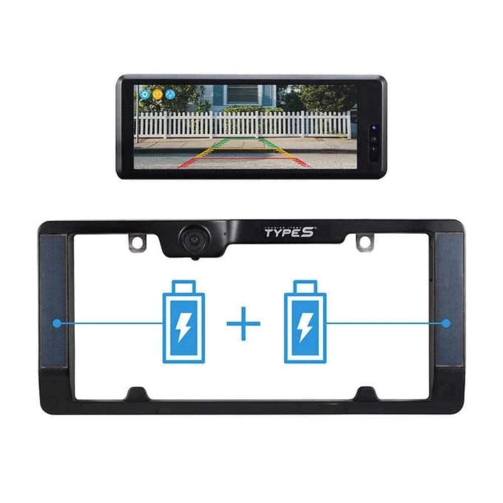 Type S License Plate Backup Camera with 6.8" Touchscreen, Motion Activated Startup, Wireless Waterproof, Night Vision,Solar Rear View Camera for Truck, Car, SUV, Camper