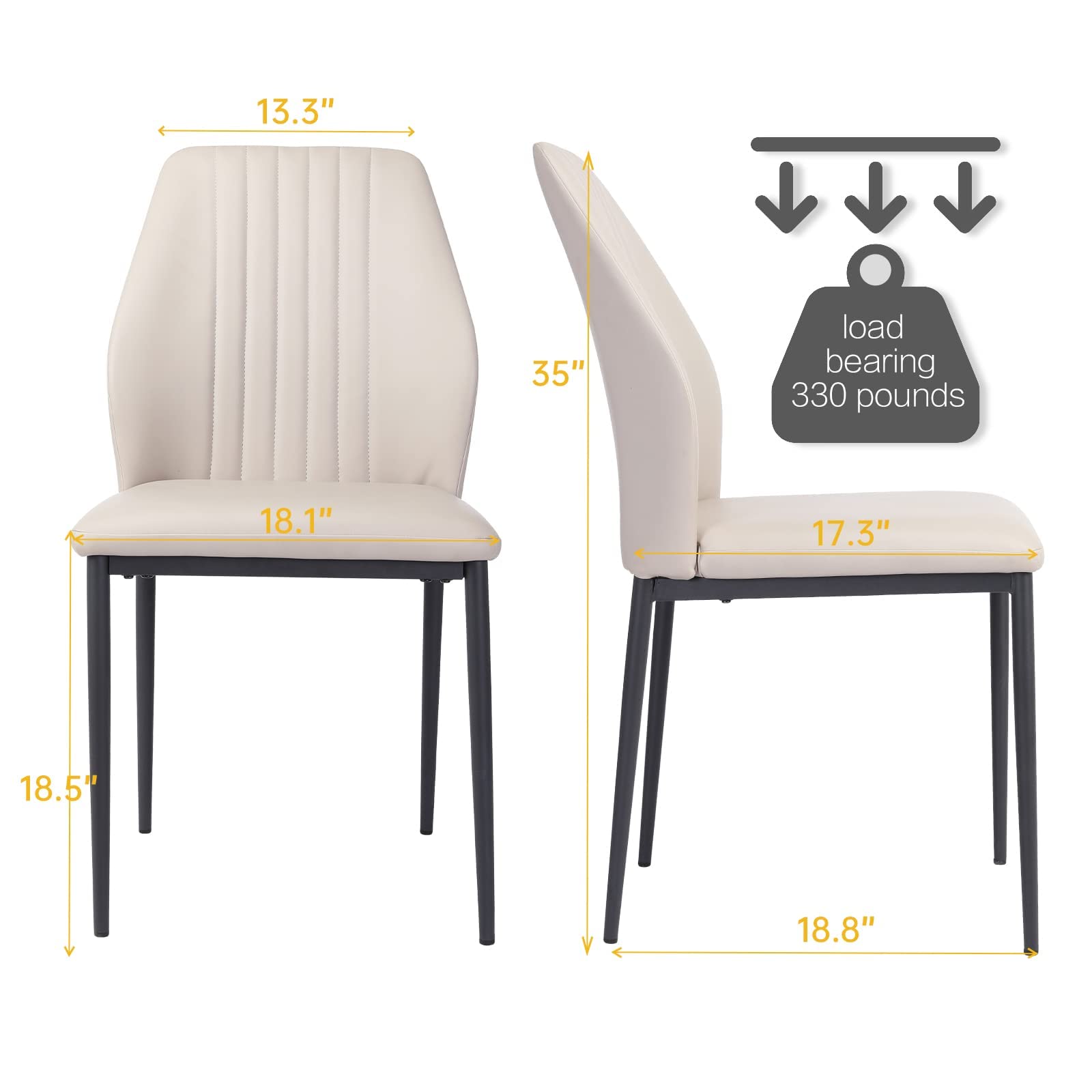 Zerifevni Dining Chairs Set of 2, Upholstered Side Chairs, Faux Leather Modern Style Kitchen Chairs with Stable Steel Legs (Beige)