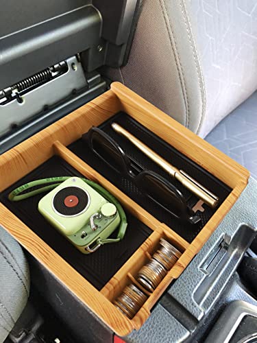 ZHOL Wood Grain Center Console Accessory Organizer Tray, Compatible with Toyota Tacoma 2016 2017 2018 2019 2020 2021 2022 2023 Armrest Box Insert Tray