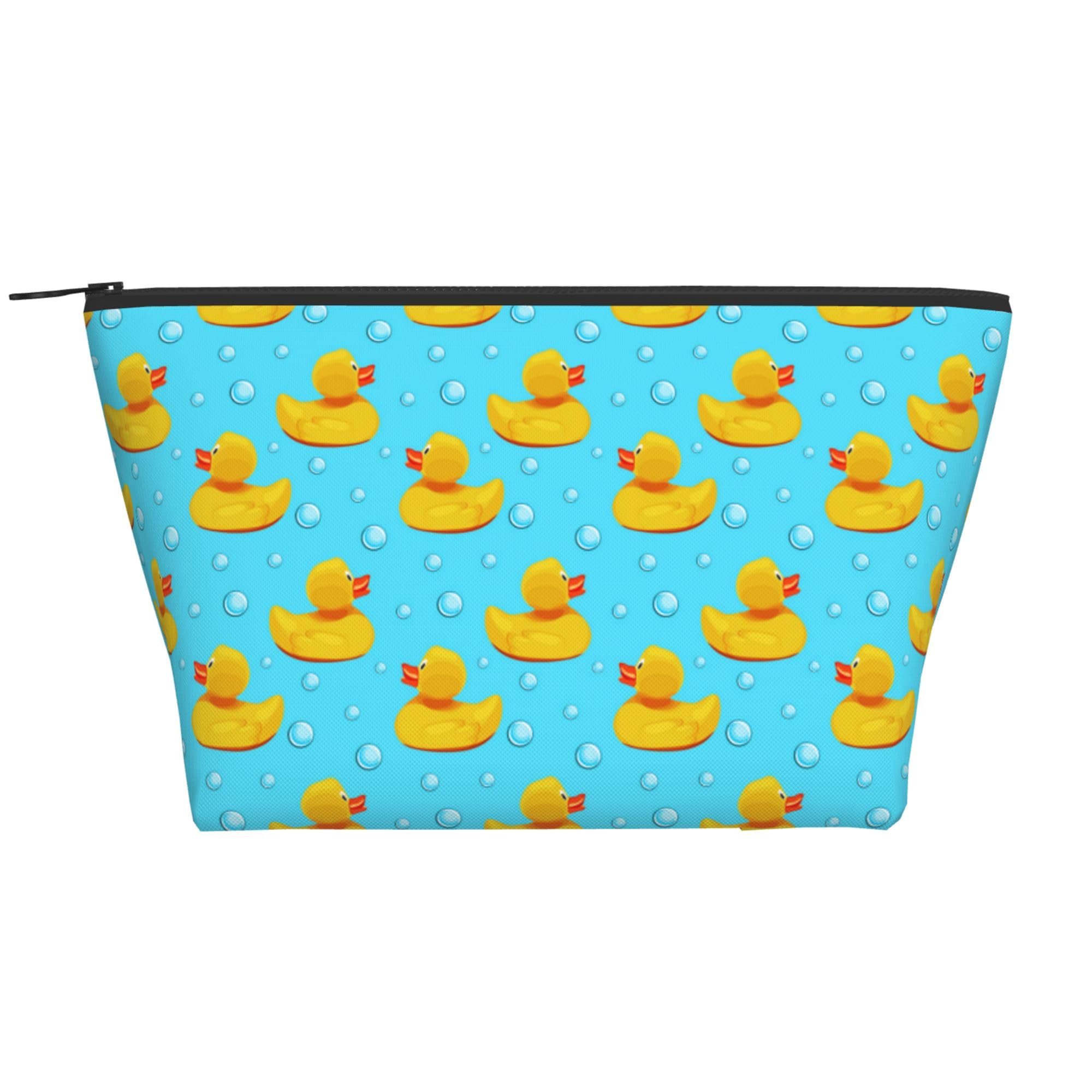 Women's Lightweight Makeup Bag Pouch Compatible with Cute Funny Bubbles Blue Yellow Rubber Ducks, Funny Travel Cosmetic Bag Portable Pencil Bag with Zip for Office College Christmas Gift