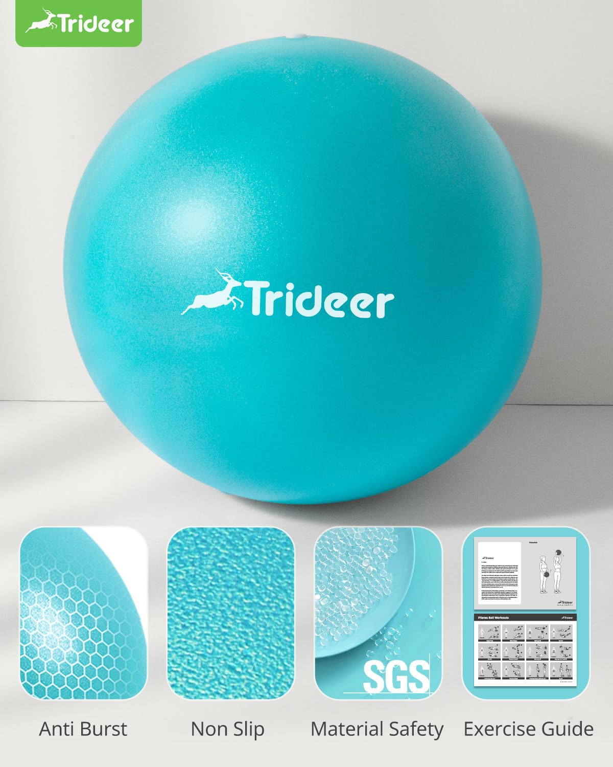 Trideer Pilates Ball 9 Inch with Pump, Core Ball, Mini Pilates Ball for Physical Therapy, Small Exercise Ball Between Knees, Small Workout Ball for Barre, Yoga, Stability, Workout, Office&Home Gym
