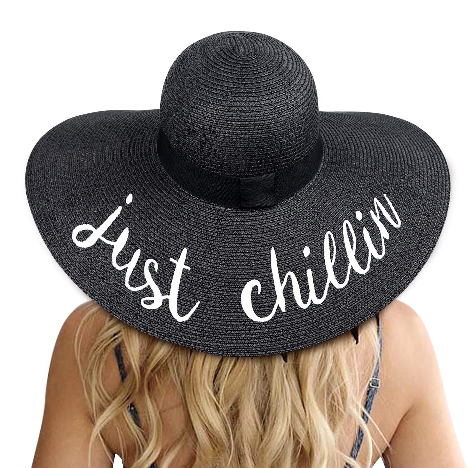 Womens Big Bowknot Straw Hat Floppy Foldable Roll up Beach Cap Sun Hat UPF 50+