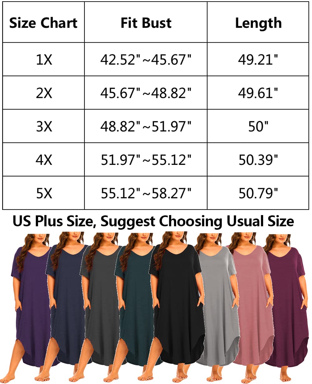 Womens Plus Size Nightgowns Sleepwear Short Sleeve Sleep Dress Maxi Night Gowns with Pockets 5X Pink